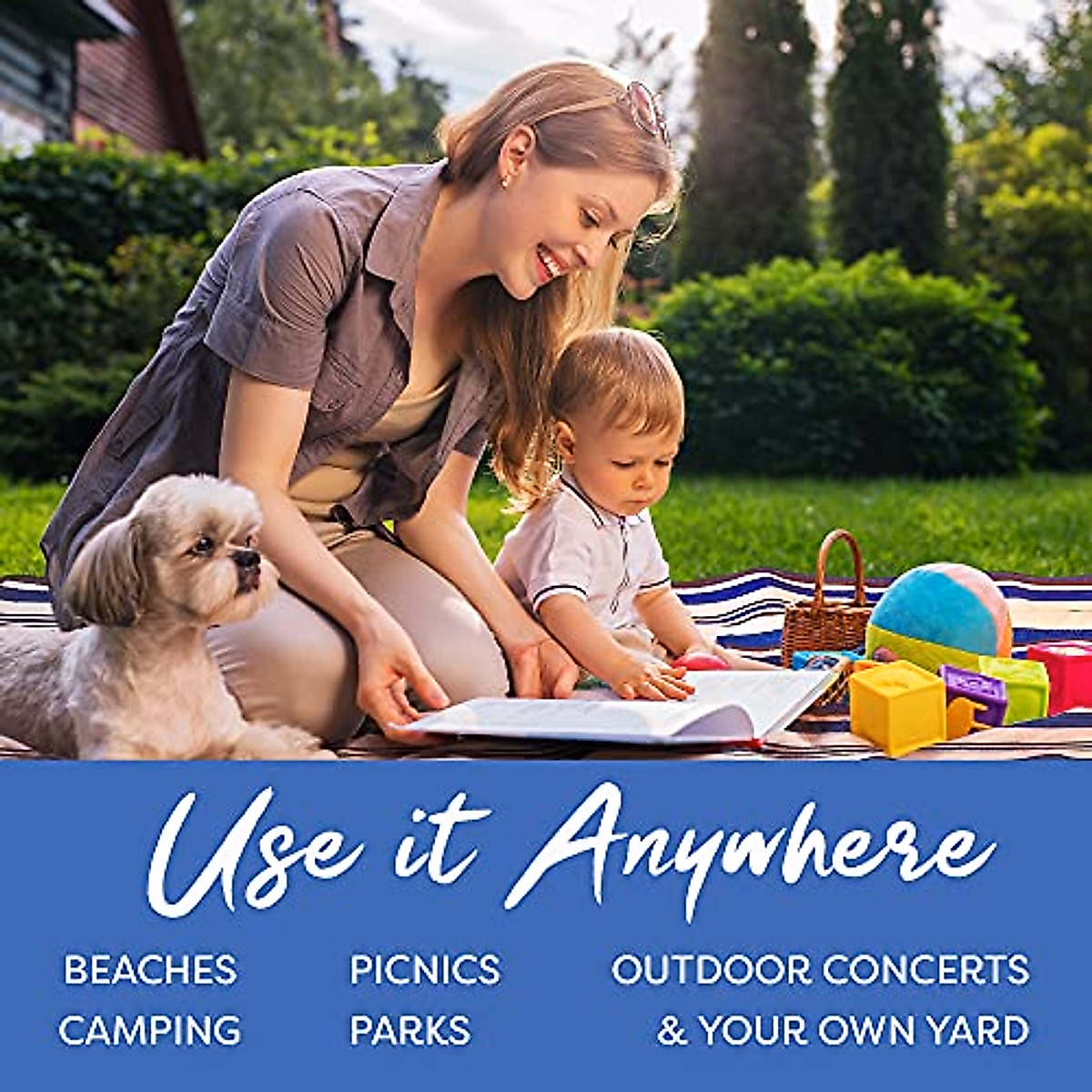 Scuddles Extra Large Picnic & Outdoor Blanket with Pocket for iPhone Keys and More Dual Layers for Outdoor Water-Resistant Handy Mat Tote Spring Summer Camping Blanket Great for The Beach