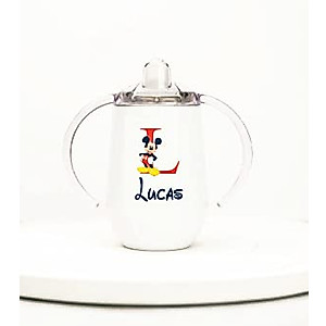 Personalized Insulated Stainless Steel Sippy Cup | Any Name or Text | Mickey Mouse Initial and Name | Sippy cup for toddlers | Sippy cup for baby