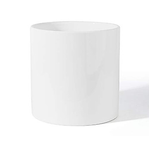 8 Inch Glazed Ceramic Indoor Planter Pot - Modern Large Cylinder Container with Watering Drainage Rubber Plug - Fits Succulents, Flowers or Bonsai