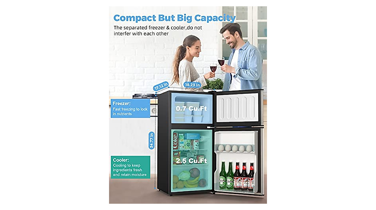 Bodare 3.2 Cu.Ft Quiet Mini Fridge with Freezer | Energy Efficient