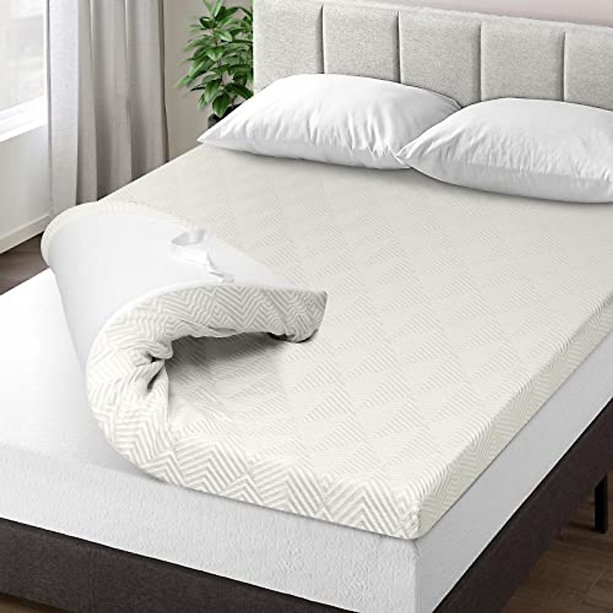 MyAnts 4 Inch Gel Memory Foam Mattress Topper Full, Soft Bed Toppers, Comfort and Cooling Mattress Topper Pad with Removable Bamboo Cover, Adjustable Straps & Pressure Relief, CertiPUR Certified Foam