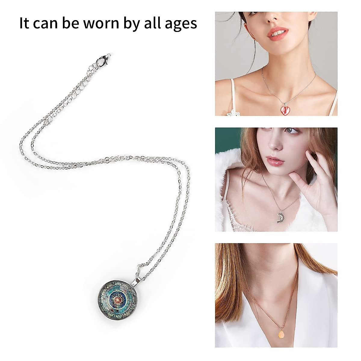 K&Q 15pcs Vintage Crystal Pendant Aesthetic Chakra Necklace Vintage Jewelry Carnelian Necklace Bohemian Retro Sunflower Necklace Sun and Moon Pendant for Girls and Women