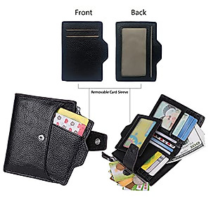 AINIMOER Women's RFID Blocking Leather Small Compact Bi-fold Zipper Pocket Wallet Card Case Purse with id Window (Lichee Black)