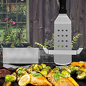 BSARTE Stainless Steel Rear Grease Gate/Guard/Dam, Grease Trap, Food Screen and Cooking Utensil Holder for Blackstone Camp Chef Flat Top Griddle and Other Grills, Barbeque Accessories