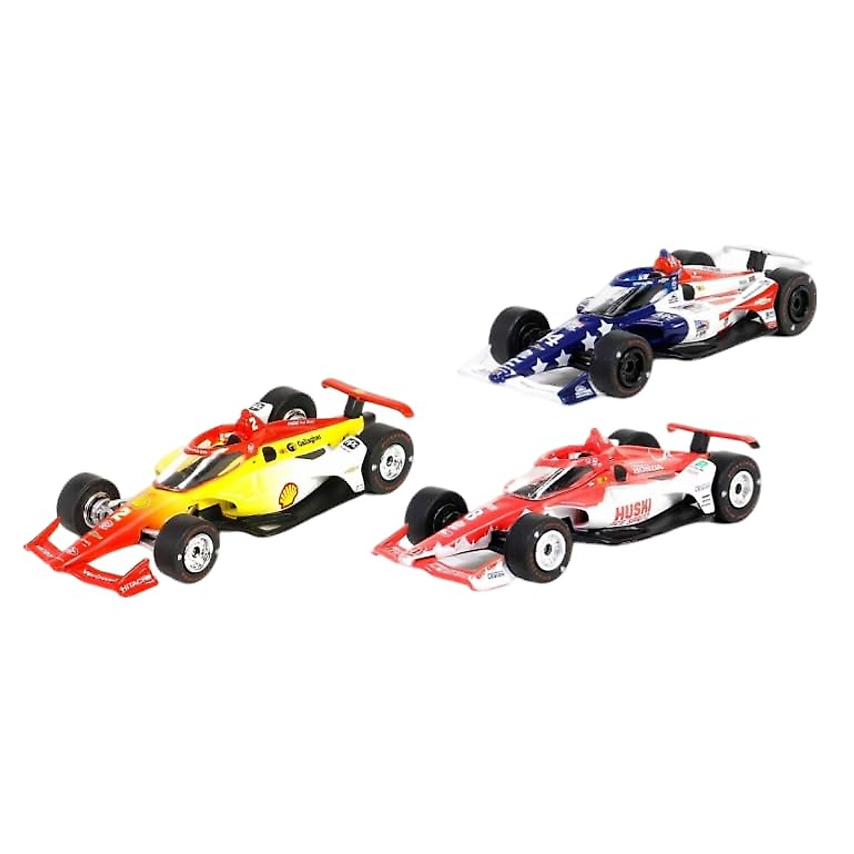 Greenlight 11581 2023 Indianapolis 500 Podium 3-Car Set #2 Josef Newgarden, 8 Marcus Ericsson, 14 Santino Ferrucci 1:64 Scale Indy 500 in Diorama Display Box