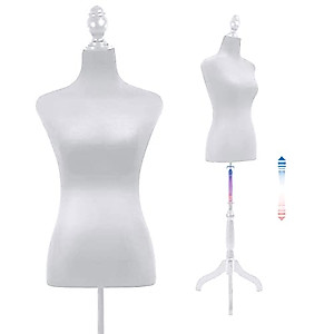 Dress Form Mannequin Torso with Wooden Tripod Stand, 50-63 inch, Adjustable Height for Clothing Display, Sewing, Photographing, Portable Female Body Shape,White