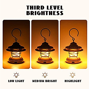 PINSAI LED Camping Lantern,Mini Rechargeable Retro Warm Camp Light,Battery Powered Metal Vintage Hanging Lamp,Portable Waterpoor Outdoor Tent Bulb, Emergency Lighting for Power Failure,Outages
