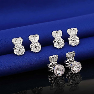 3 Pairs Earring Backs Lifters,925 Sterling Silver Earring Backs for Droopy Ears,Adjustable Hypoallergenic Earring Backs for Heavy Earring (Silver)