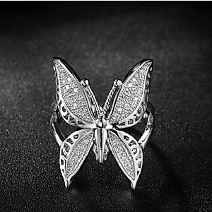 Awmnjtmgpw 925 Sterling Silver Shiny Butterfly Engagement Diamond Ring Foldable True Love Eternal Wedding Ring with Adjustable Opening