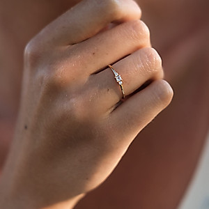 espere 14K Yellow Gold Moissanite Engagement Ring for Women | Solid Gold Three-Stone Promise Ring | 0.2 Carat Moissanite Dainty Stacking Rings Size 8