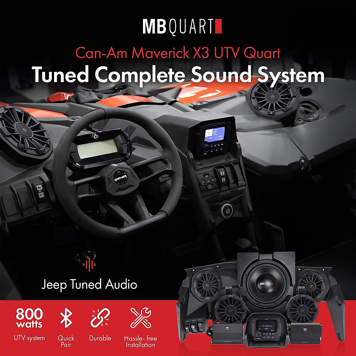 MB Quart MBQX-STG5-1 Can-Am Maverick X3 Premium Audio System | 4X 6.5 Speakers, 10" Sub, Bluetooth Radio, Dual 400W Amps | 2017+ Models