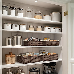 DECOMOMO Wicker Storage Basket, Toilet Paper Basket for Organizing Storage, Paper Rope Baskets with Liner and Wooden Handles for Shelves Cosmetics Books (Brown – 3 Pack)