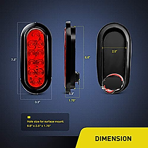 Nilight - TL-07 6 Inch Oval Red Led Trailer Tail Lights 4PCS 10 Led with Flush Mount Grommets Plugs IP67 Waterproof Stop Brake Turn Trailer Lights for RV Truck