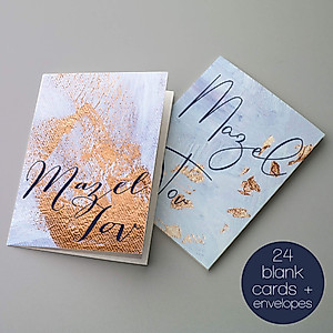 Mazel Tov Congratulations Greeting Cards - 24 Cards w/White Envelopes - Colorful Jewish Bar Mitzvah Designs - Stationery Printed in the USA by RitzyRose (Water Colors)