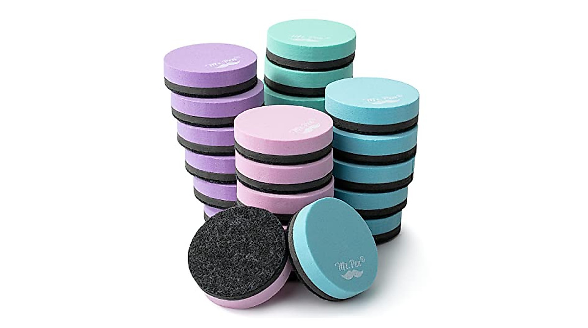 Mr. Pen 24 Pack Mini Magnetic Whiteboard Erasers | Pastel