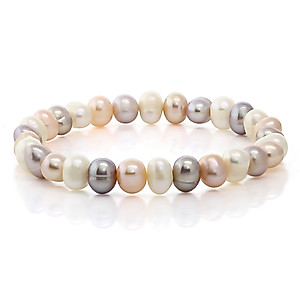 Gem Stone King Set Of 5 Multicolor Cultured Freshwater Pearl Stretch Bracelets 7.5 Inch