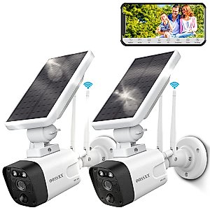 OOSSXX Solar Security Camera Outdoor Wireless Solar Powered Wireless Camera with Rechargeable Battery, WiFi Home Surveillance Camera 4.0MP with Two Way Audio (4MP 2 Packs)