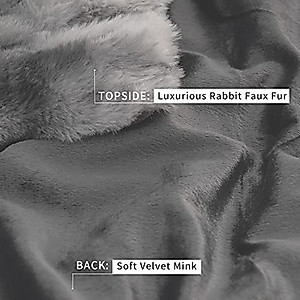 RECYCO Soft Rabbit Faux Fur Throw Blanket, Luxurious Ruched Blanket for Christmas Holiday, Couch, Bed, Living Room, Sofa. Fuzzy, Warm Throw Blanket with Reversible Mink Velvet, Marbled Grey, 60"x80"