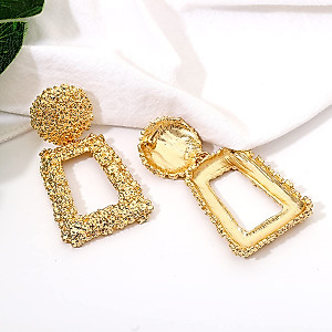 Gold Statement Geometric Dangle Earrings, Big Rectangle Drop Earrings for Women