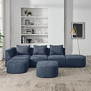EMKK Modular Sectional Sofa L Shaped Couch with Left Side Chaise and Ottoman, DIY Combination, Loop Yarn Fabric,Living Room Furniture Sets Sofá w/ 3 Pillows