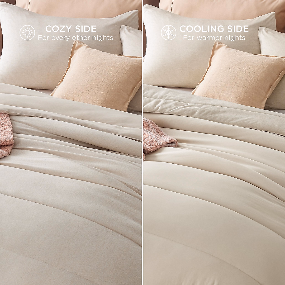 Bedsure Queen Comforter Set - Cooling and Warm Bed Set, Linen Reversible Bedding for All Season, 3 Pieces, 1 Queen Size Comforter (88"x88") and 2 Pillow Cases(20"x26")
