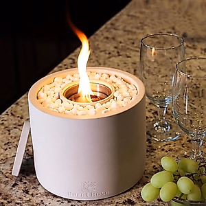 Tabletop Fire Pit - Indoor Concrete Fire Pit Bowl for a Cozy Ambiance - Large Portable Fire Bowl Luxury Indoor & Outdoor Table Top Fire Pit | Long Burning Ethanol Fire Pit for Indoor Fireplace