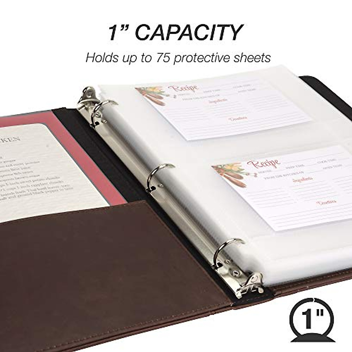 Samsill Recipe Binder 8.5x11, 3 Ring Recipe Book Binder to Hold All Your Recipes and Recipe Cards, Family Recipe Binder Bold Design (1", Brown Utensil)