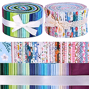 80Pcs Roll Up Cotton Fabric Quilting Strips, Jelly Roll Fabric, Cotton Craft Fabric Bundle, Patchwork Craft Cotton Quilting Fabric, Cotton Fabric, Quilting Fabric with Different Patterns for Crafts