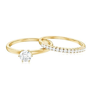 Rosec Jewels - Simple Round Shape Cubic Zirconia Solitaire Ring Set in Gold for Women (1/2 Carat Cubic Zirconia), 10K Yellow Gold, Size:US 4.50
