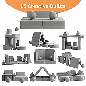 linor Kids Couch Toddler Couch 9pcs Kids Sofa Couch with Spherical Module and Tunnel Elements, Toddler Sofa Kids Fold Out Couch for Playroom Bedroom, Creative Baby Couch Kids Foam Couch (Grey)