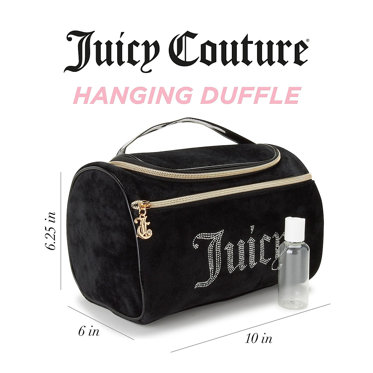 Juicy Couture Women's Cosmetics Bag - Hanging Travel Makeup and Toiletries Small Duffel Bag, Black