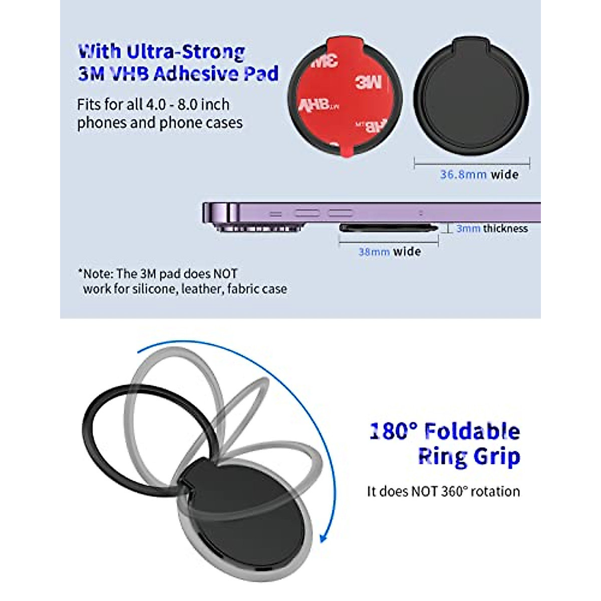 Nicwea Magnetic Phone Grip [4 Strong Magnets] Mount for All Metal Surface, Ultra-Slim Metal Phone Ring for Magnetic Car Holder Compatible with iPhone 14/13/12 Pro Max, Samsung & Any Phones, Black