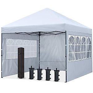 COOSHADE 10X10Ft Pop up Canopy Tent Enclosed Instant Folding Canopy Shelter with Elegant Church Window Outdoor Pavilion Cater Party Wedding BBQ Events Tent(White)