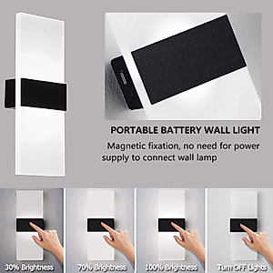 ANKBOY LED Wall Sconces Set of Two Battery Operated with Switch, Cordless Magnetic Wall Lamp Rechargeable USB Bedside Wall Light Fixtures for Bedroom, 3 Brightness Adjustable, Cool White 6000K