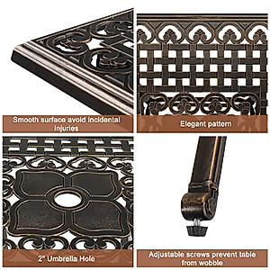 VINGLI Outdoor Bar Table, Sqaure Bar Height Patio Table with Umbrella Hole, Cast Aluminum Tall Outdoor Table Bistro Table Outdoor Furniture Garden Table