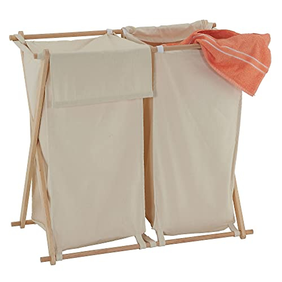 Household Essentials 6786-1 Collapsible Double X-Frame Laundry Hamper Sorter with Fold Over Lid , White