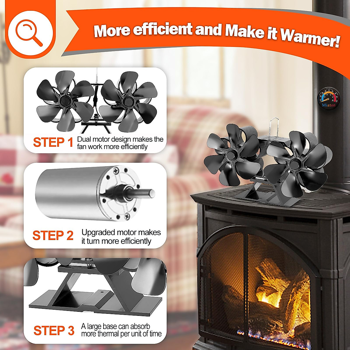 Miaton Wood Stove Fan Buddy Heater Fan Attachment for Mr. Heater(Compatible Big Buddy), Heat Powered Fan Thermal Fan Thermoelectric Fan for Outdoor Hunting/Camping/Ice Fishing Tent Propane Heater