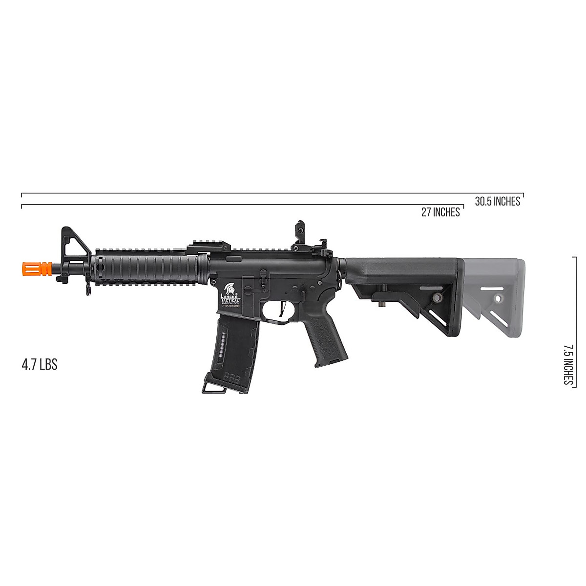 Lancer Tactical Gen 3 Airsoft Rifle MK18 Mod 0 Nylon Polymer Airsoft AEG Gun with Programmable Fast Trigger & Mosfet (Black)