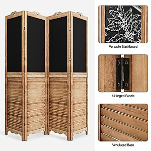 YITAHOME Wood Room Divider 4 Panel Folding Privacy Screens with Chalkboard, Freestanding Portable Privacy Screen Room Partition for Bedroom, Living Room, Study, Hotel, Office