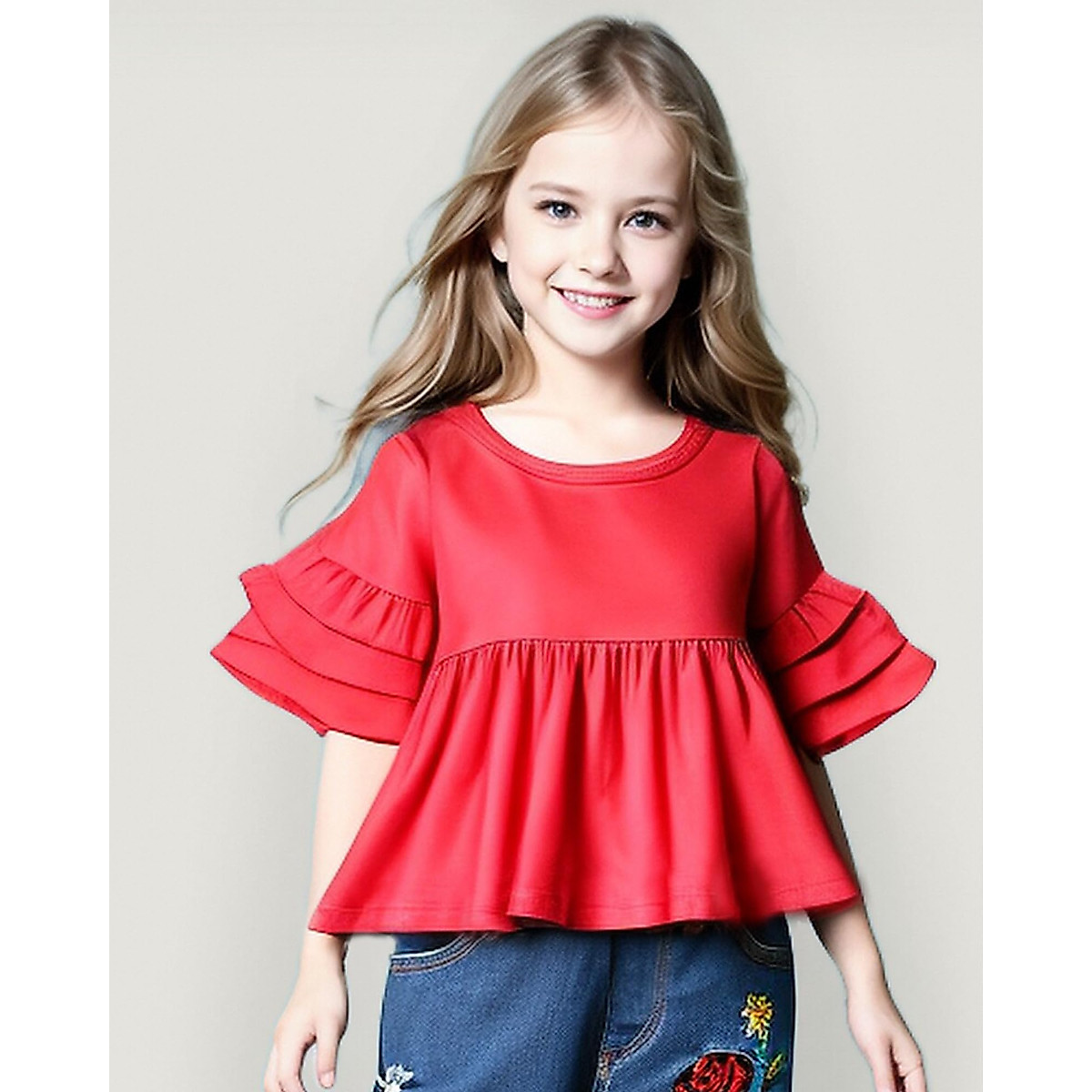 NZRVAWS Baby Girl Clothes 18 Months Toddler Clothing Infant Jeans for Kids 24 Months Ruffle Outfits Fall Winter Shirt Tops + Floral Denim Jeans Pants