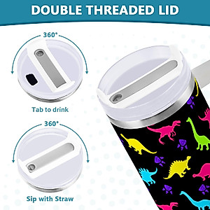 Emelivor Colorful Dinosaurs 40 oz Tumbler with Lid and Straw Insulated Tumblers with Handle Travel Coffee Mug Cup Large Water Bottles Cup for Men Women Sports Gym