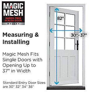 Magic Mesh Deluxe- Black- Hands Free Magnetic Screen Door, Mesh Curtain Keeps Bugs Out, Frame Hook & Loop, Hands Free, Pet & Kid Friendly- Fits Doors up to 39 x 83 Inches