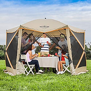 Hike Crew 6-Panel Pop-Up Screen House Gazebo 140x140 Inch – Instant Setup 6-Sided Hub Tent UV Resistant (SPF 50+) Fits 9 People Heavy Duty 210D Material – Includes Carry Bag & Ground Stakes