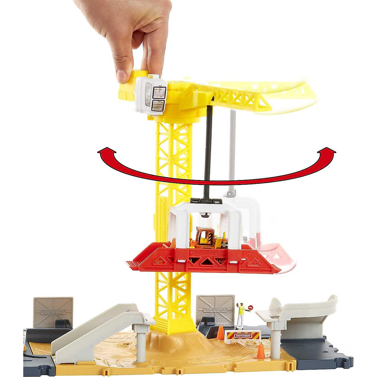 Matchbox Action Drivers Construction Playset, Moving Crane, Car-Activated Features, Includes 1 Matchbox Toy Bulldozer, for Kids 3 Years Old & Older