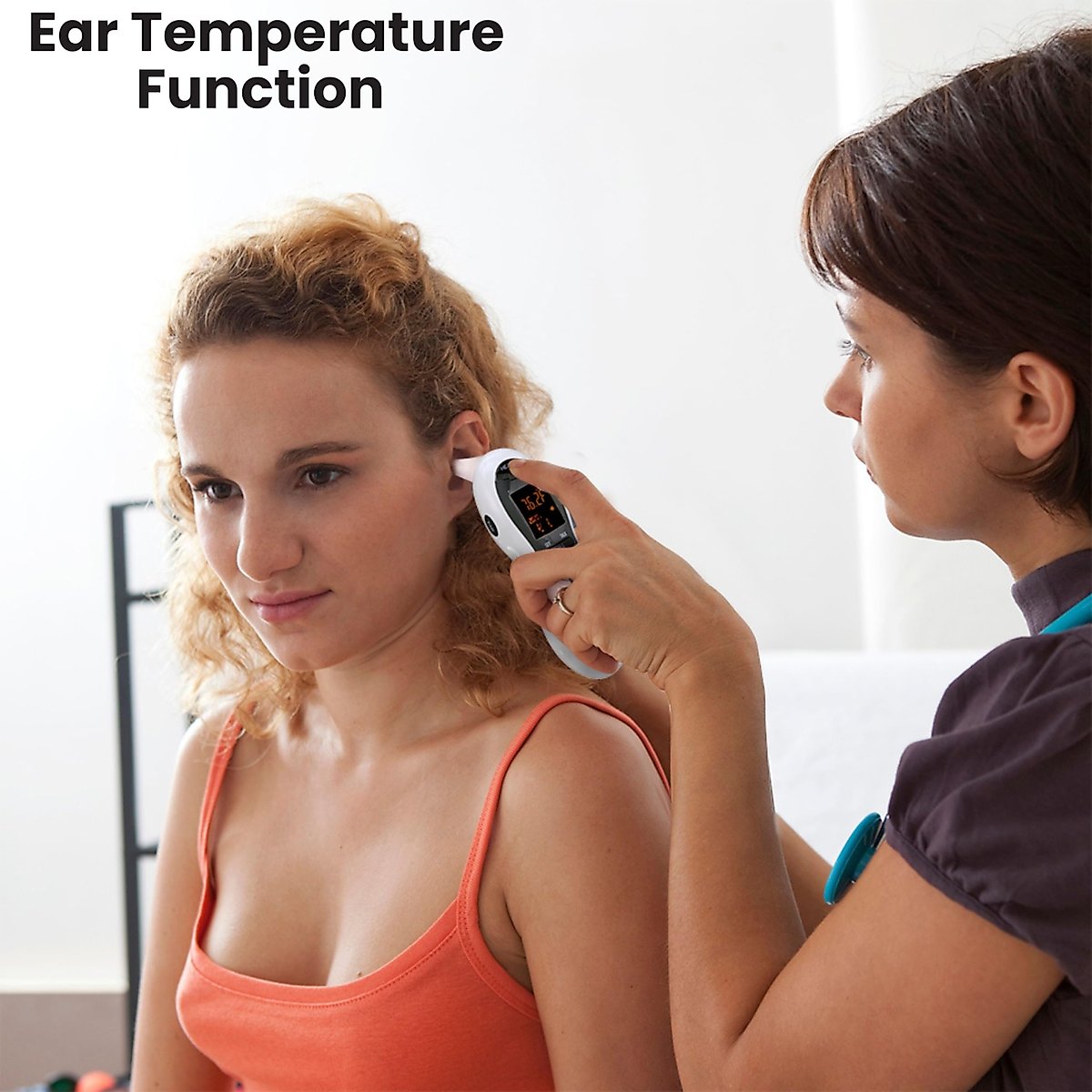 MOBI Digital Ear & Forehead Thermometer with Fingertip Pulse Reading, Flashlight & Fever Indicator, Room Temperature – Large Display, 3 Language Voice Readout for Baby, Kids & Adults