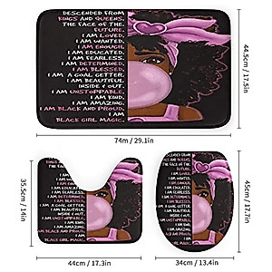 APOJDSN African Black Women Bathroom Shower Curtain Sets with Rugs, Black Girl Shower Accessories and Bathroom Decor,70.9'' Length 4-Piece Set - 1 Shower Curtain & 3 Toilet Mat and Lid Cover