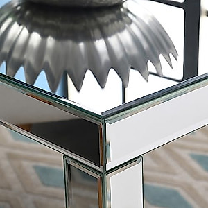 MIREO Coffee Table Mirrored with Crystal Inlay Surface, Rectangle Silver Accent Table, Modern Design Luxury Contemporary Furniture for Living Room from Furniture