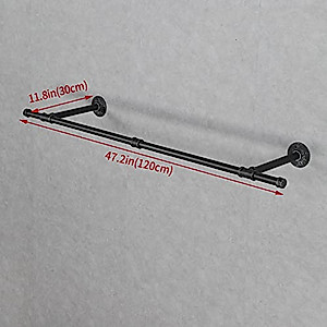 RZGY Industrial Pipe Clothes Rack, 47.2’'L Wall Mounted Garment Rack, Heavy Duty Black Iron Garment Bar Clothes Hanging Rod Bar for Laundry Room Closet Storage & Organization