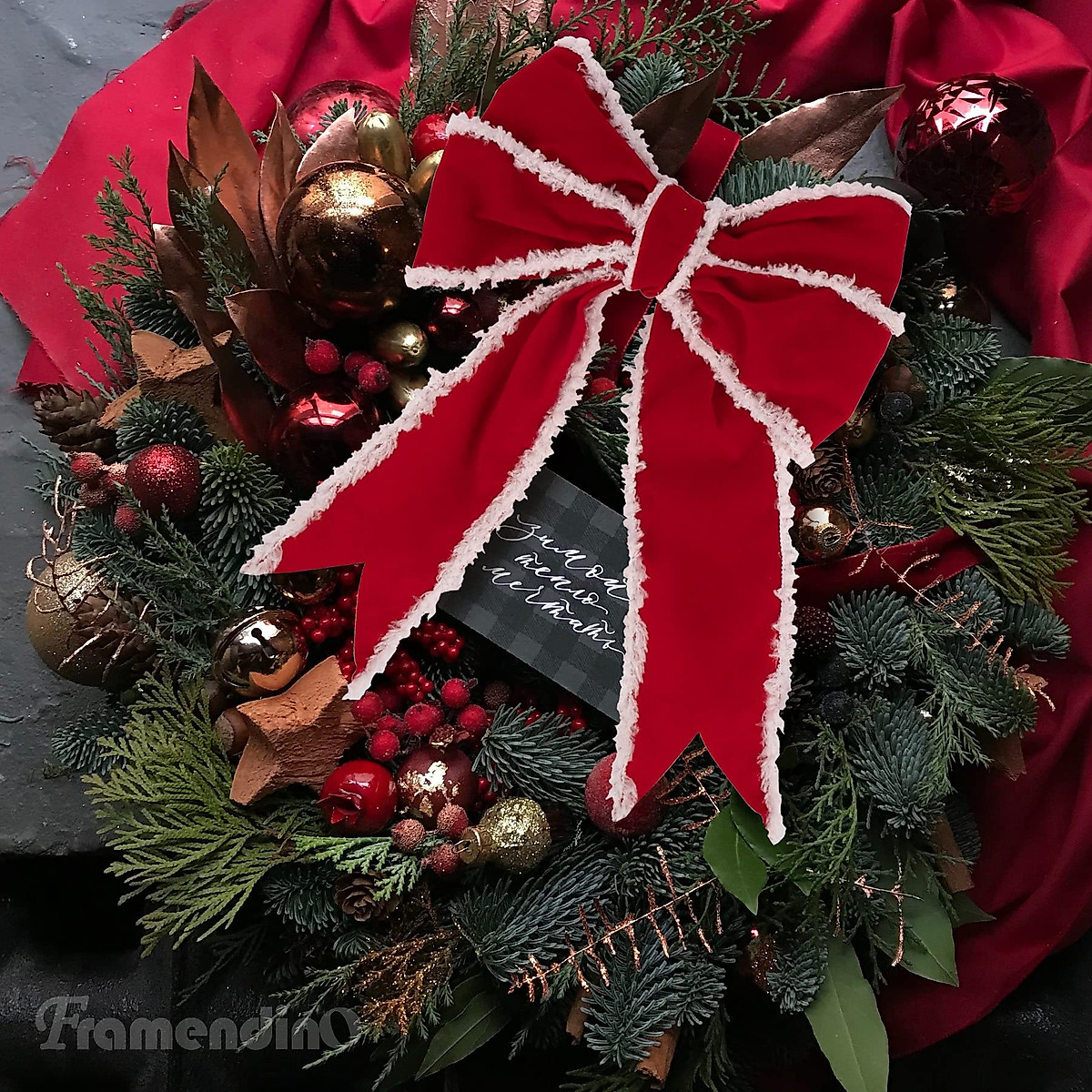 Framendino, 2 Rolls Red Christmas Ribbon Velvet Wired Edge 2.5 Inch Decorative Ribbons for Tree Bows Wreath Gift DIY Craft Xmas Wrapping Decoration