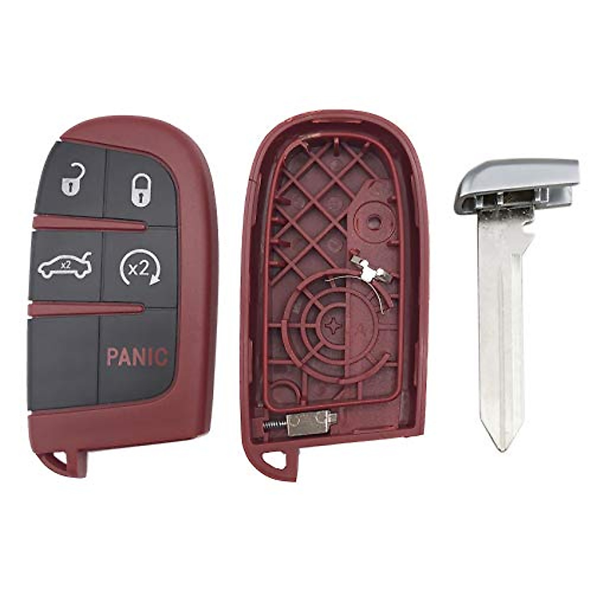 5 Buttons Remote Smart Key Fob Shell Case Fit for Jeep Grand Cherokee Dodge Challenger Charger Dart Durango Journey Chrysler 300 Keyless Entry Replacement Car Key Cover (Red)